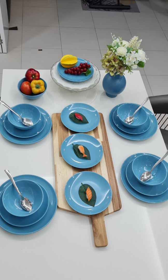 Ikea plates bowls blue, Furniture & Home Living, Kitchenware ...