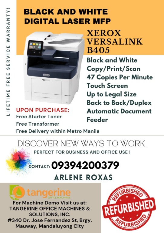 XEROX VERSALINK B405 / BLACK AND WHITE / COPIER MACHINE / UP TO LEGAL ...