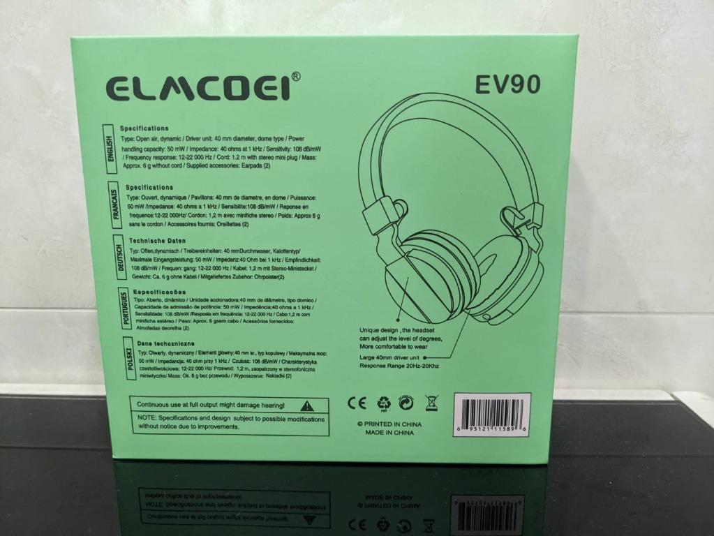 全新 ELMCOEI 馬卡龍 頭戴式 耳罩式 耳機 有線耳機 折疊式 摺疊式 時尚色 Tiffany綠色 EV 90 超低音立體聲 Elmcoei ev90 headphone for all ...