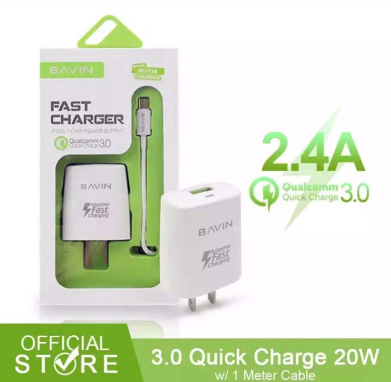 BAVIN PC586 Qualcomm 3.0 Quick Charger w/ 1 Meter Charging Cable for ...