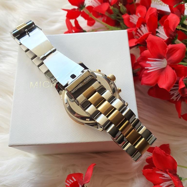 Michael Kors Ladies Runway Chronograph MK5315 Silver Gold Two Tone ...