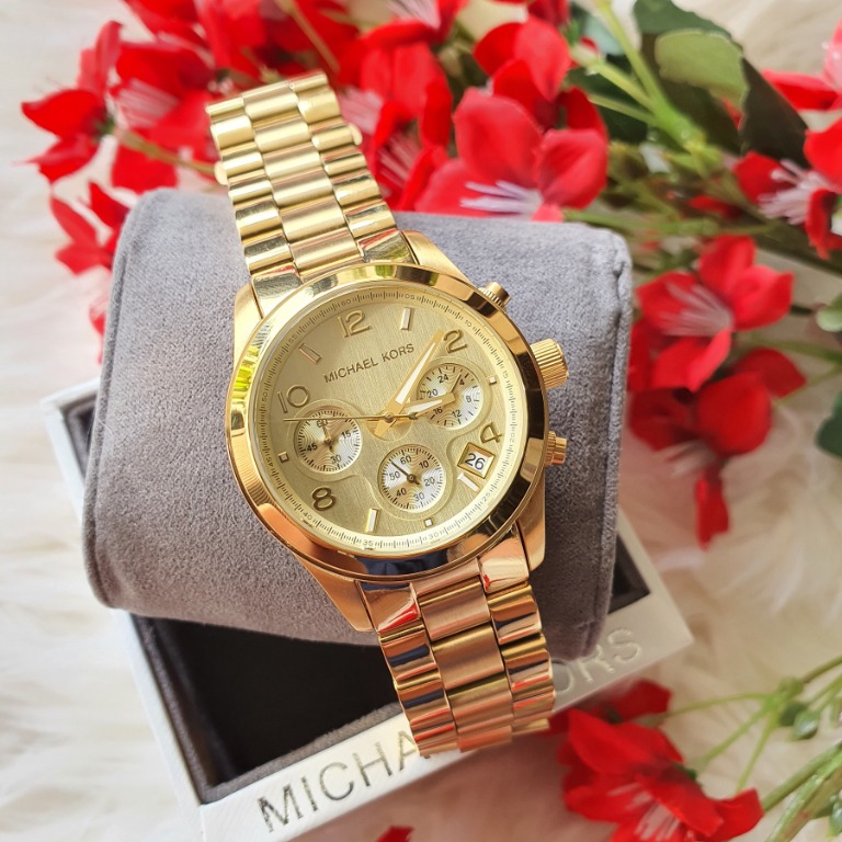 Michael Kors MK5055 Ladies Runway Chronograph Gold Tone Watch With 1 ...