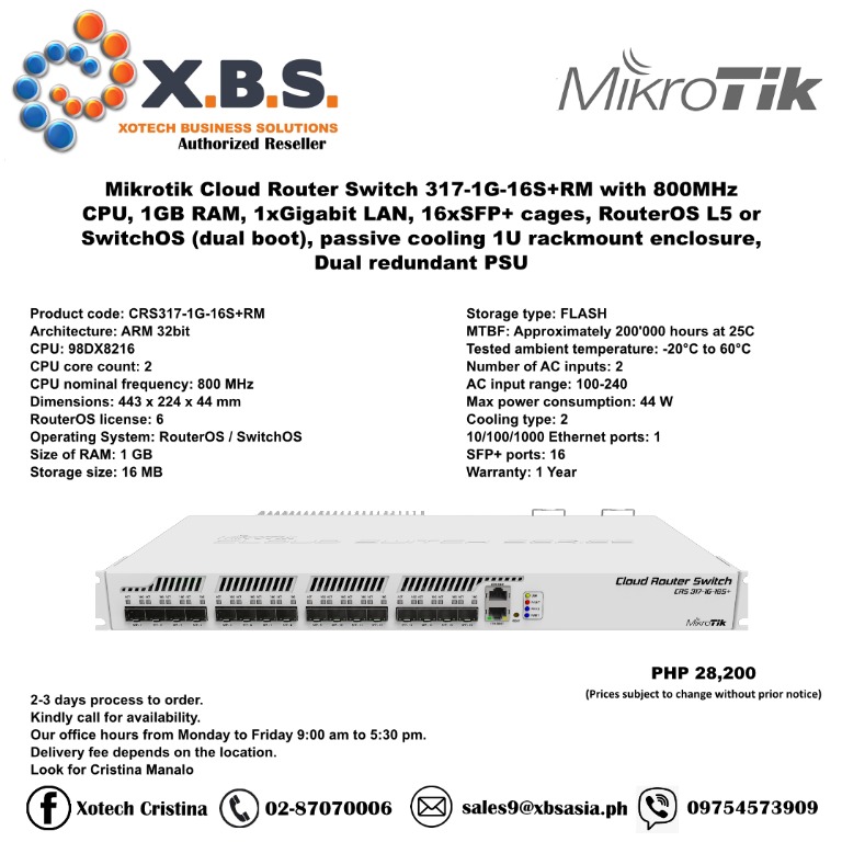Mikrotik Cloud Router Switch 317-1G-16S+RM with 800MHz CPU, 1GB RAM ...