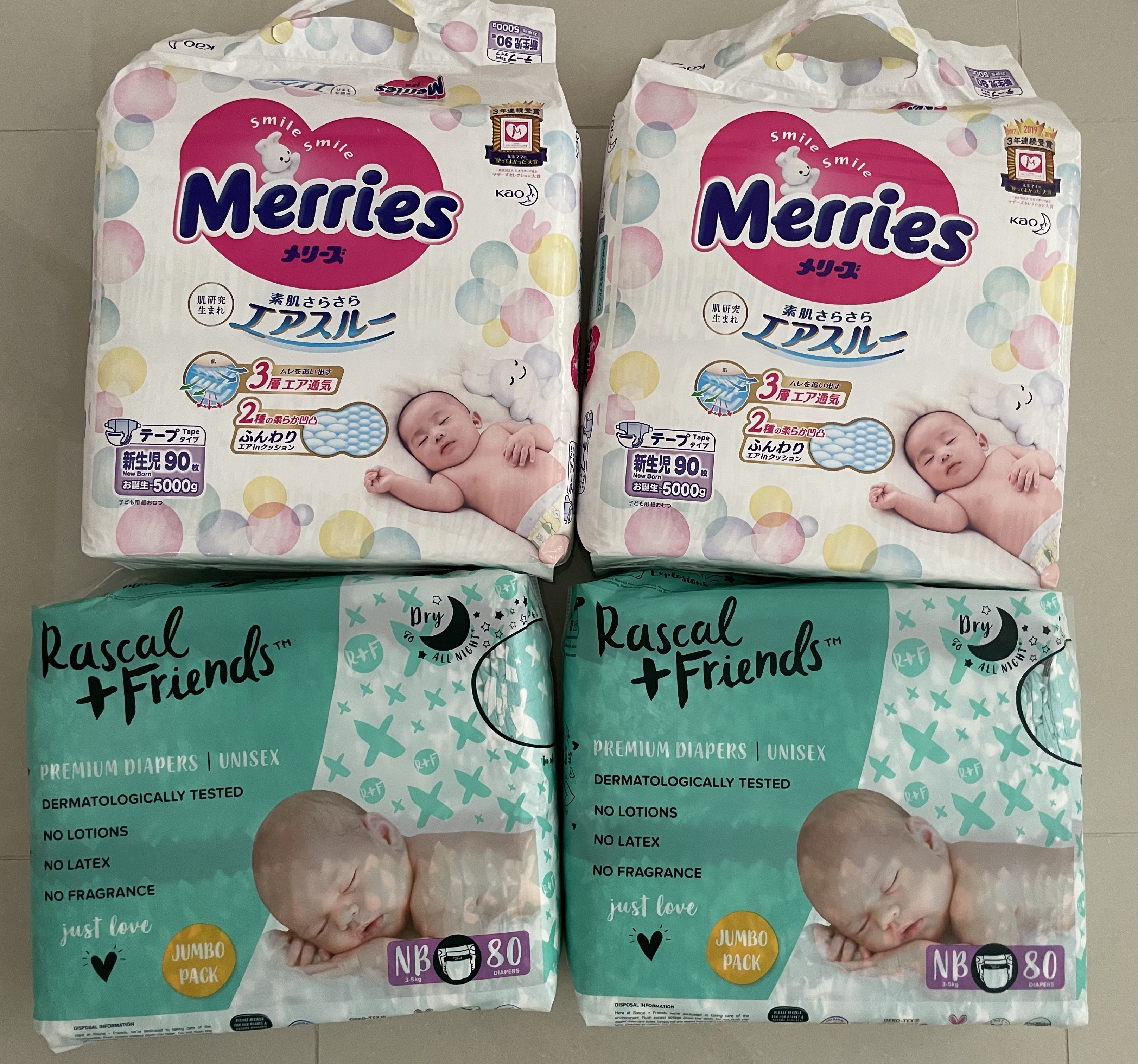 Newborn Diapers (Merries, Rascal+Friends) NB Diapers, Babies & Kids ...