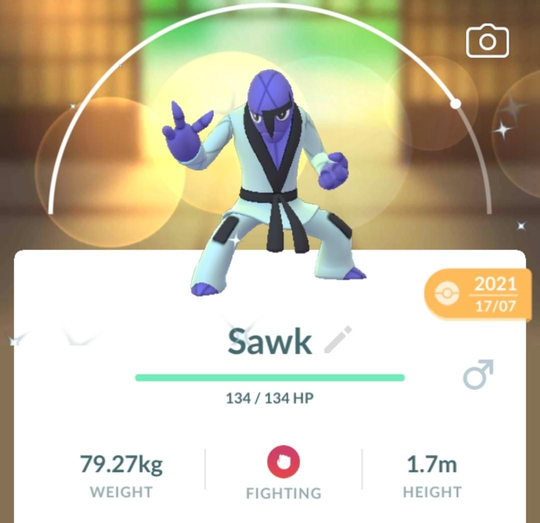 Pokemon Go Shiny Sawk pokemon trade service, Video Gaming, Video Games ...