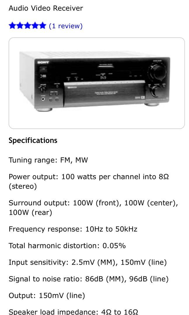 Sony STR-DB830 Home Theater Stereo AM FM A/V Receiver Phono 5.1 Ch 500w ...