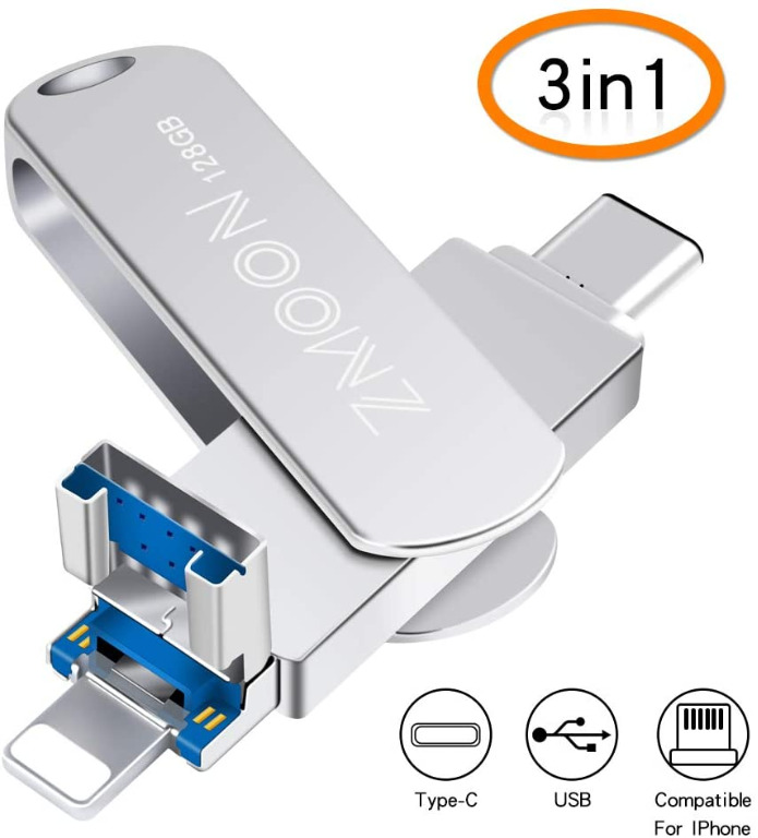 USB Flash Drive,128 GB 3 in 1 USB Stick 2.0 Swivel High Speed Pen Drive ...