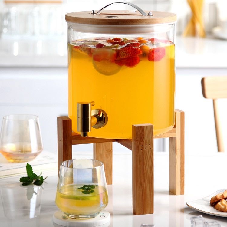 Water glass jug with Woden stand and bamboo lid, Furniture & Home ...