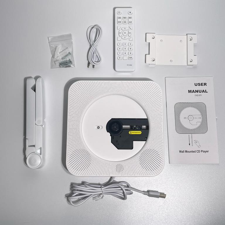 (White) CD Player Wall Mounted with Home FM Radio Built-in Dual Remote ...