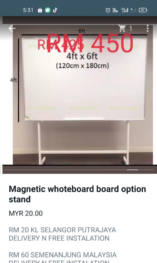 Whiteboard megnetic whiteboard all saiz, Furniture & Home Living ...