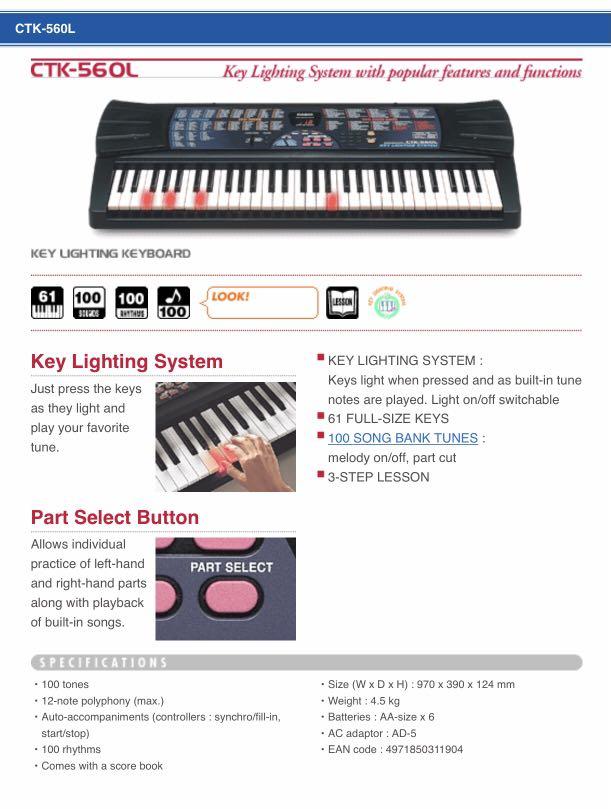 CASIO CTK-560L DIGITAL PIANO, Hobbies & Toys, Music & Media, Musical Instruments on Carousell
