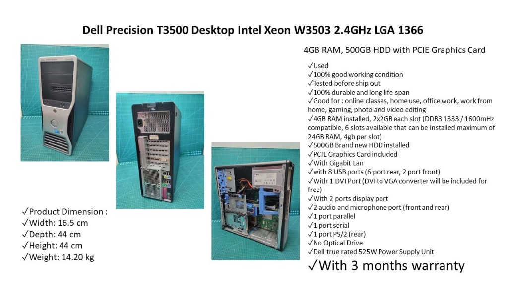 Dell Precision T3500 Desktop Intel Xeon W3503 2.4GHz LGA 1366 4GB RAM ...
