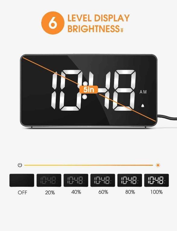 Electronic Alarm Clock HM430A 6 Level Brightness and Adjustable Volume ...