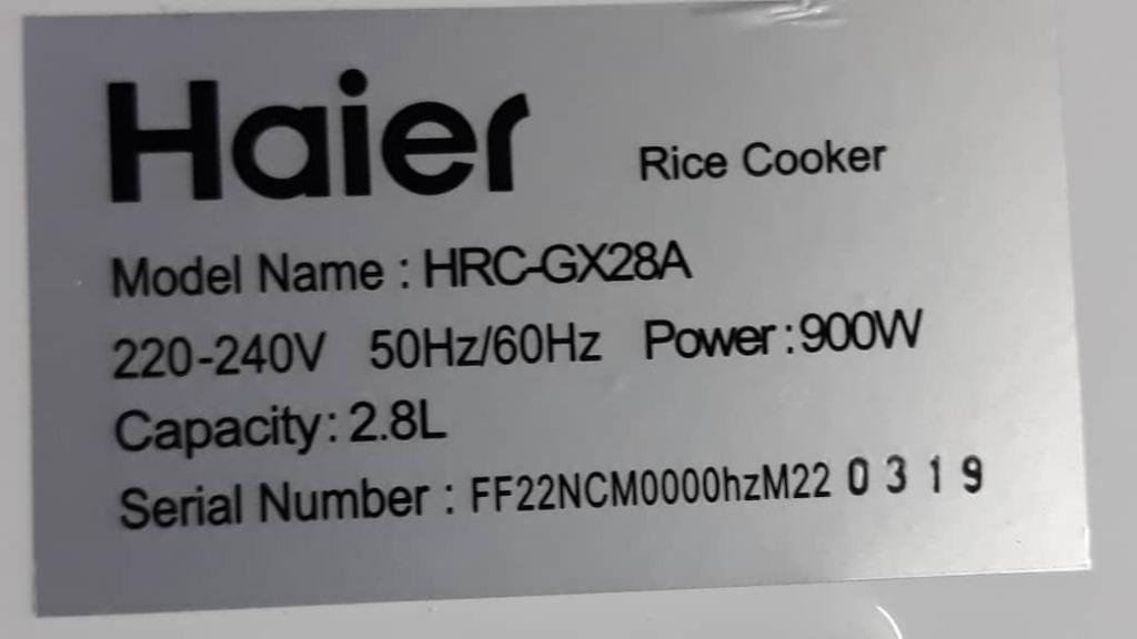 HAIER RICE COOKER 2.8L HRC-GX28A, TV & Home Appliances, Kitchen ...