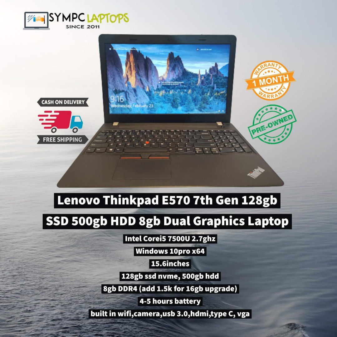 Lenovo Thinkpad E570 Corei5 7thGen 128gb M.2 Ssd 500gb HDD dual ...
