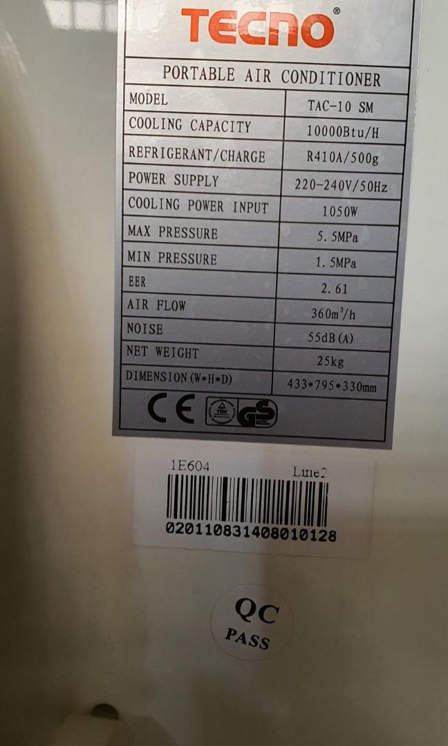 Tecno Portable Air conditioner Model: TAC-10SM, TV & Home Appliances ...