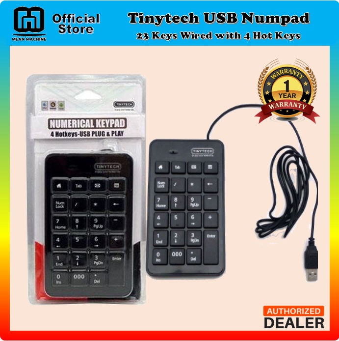 Tinytech USB Wired Numeric Keypad Mini 23-Keys Number Pad Numpad with 4 ...
