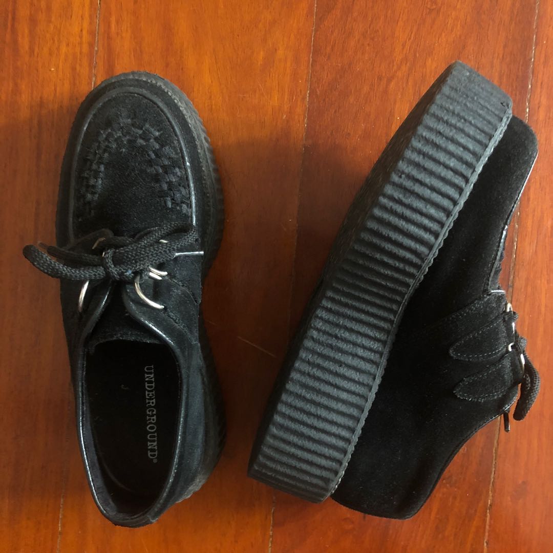 Underground England platform wulfrun creeper style shoes black suede ...