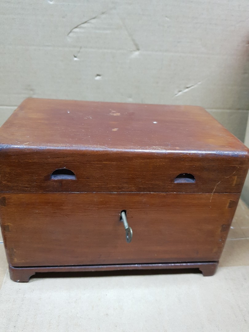 Vintage wooden miniature small chest box with key, Furniture & Home ...