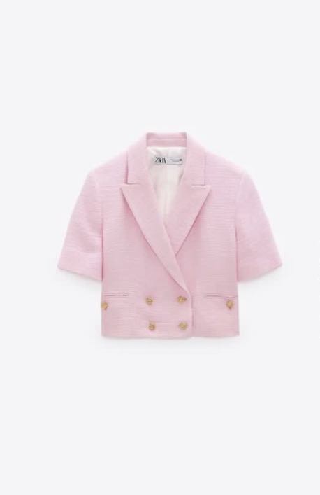 Zara Pink Tweed Blazer, Women's Fashion, Coats, Jackets and Outerwear ...