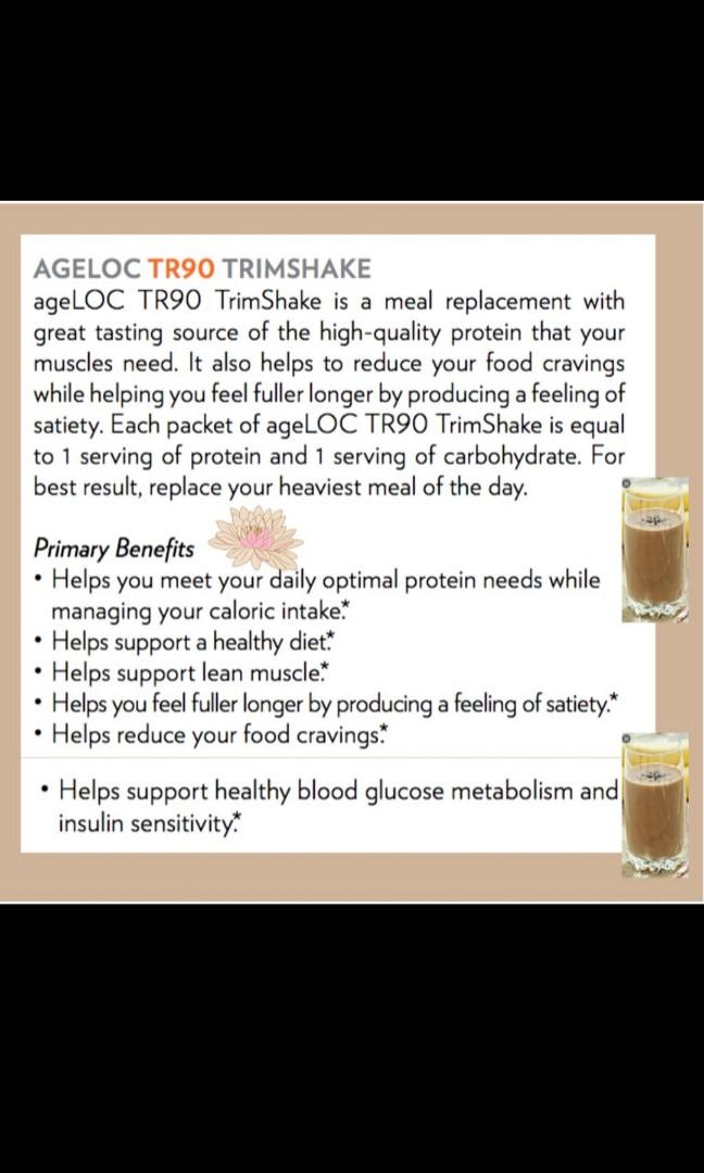 ageLOC TR90 Protein Shake Mocha / Chocolate Flavour, Health & Nutrition ...
