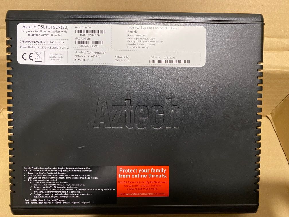 Aztecs DSL1016EN(S2) Singtel 4 - Port Ethernet Modem with Integrated ...