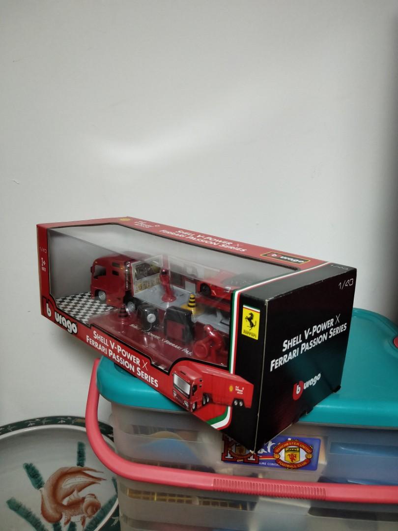 BBURAGO SHELL V-POWER FERRARI Passion Series Truck Hauler Set, Hobbies ...