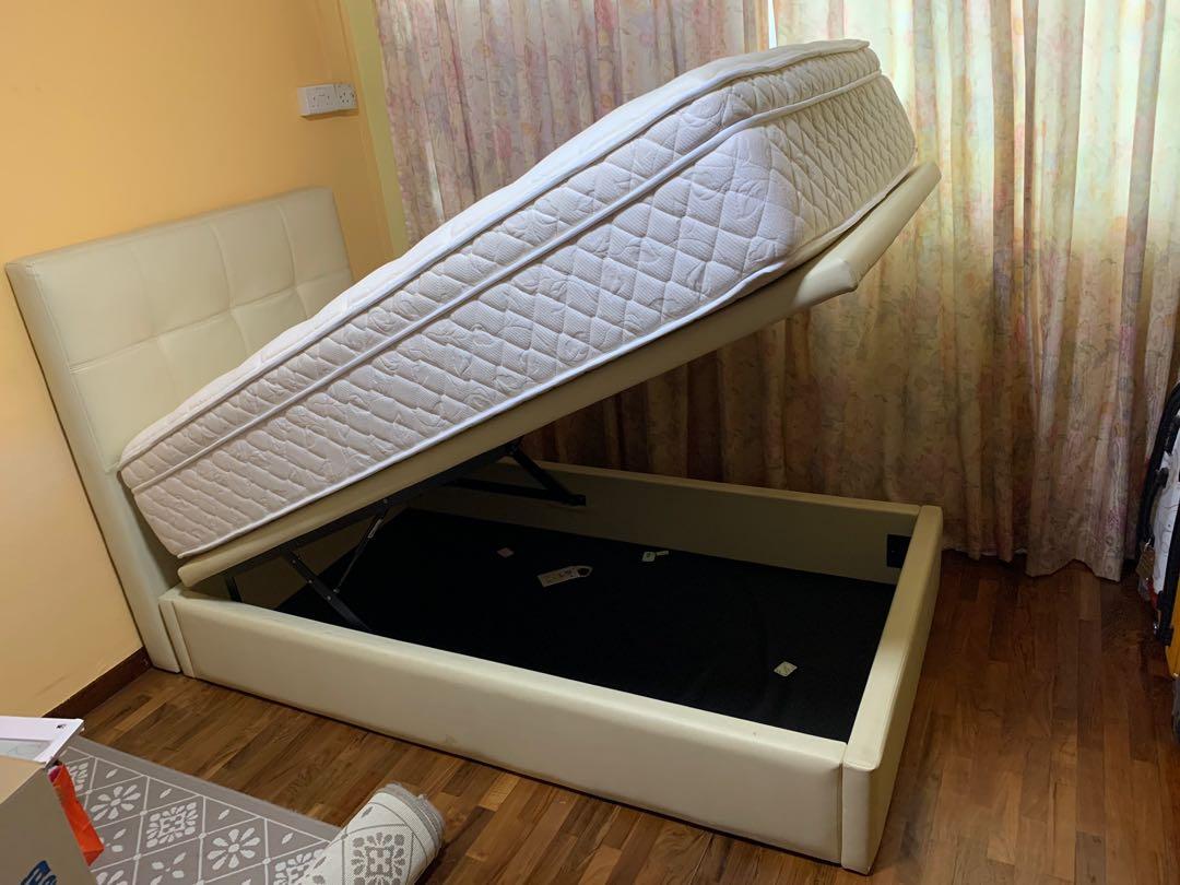 Dunlopillo coil spring with latex top mattress and storage bed frame ...