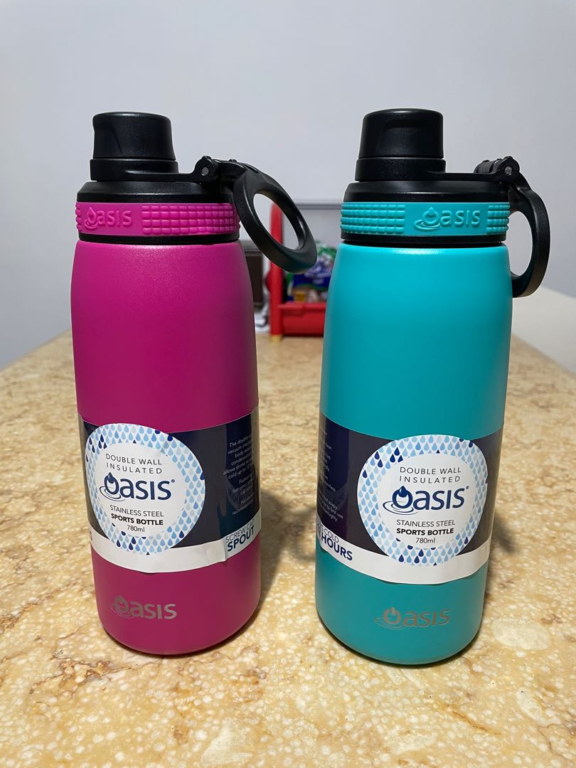 oasis pink/mint green stainless steel sports bottle 780ml shell x uob ...