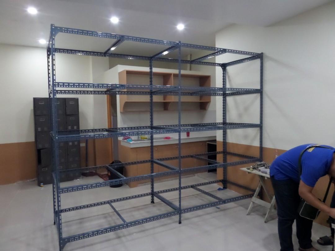 Steel Rack Slottedn Angle Bar Frame Wooden Shelve, Furniture & Home ...