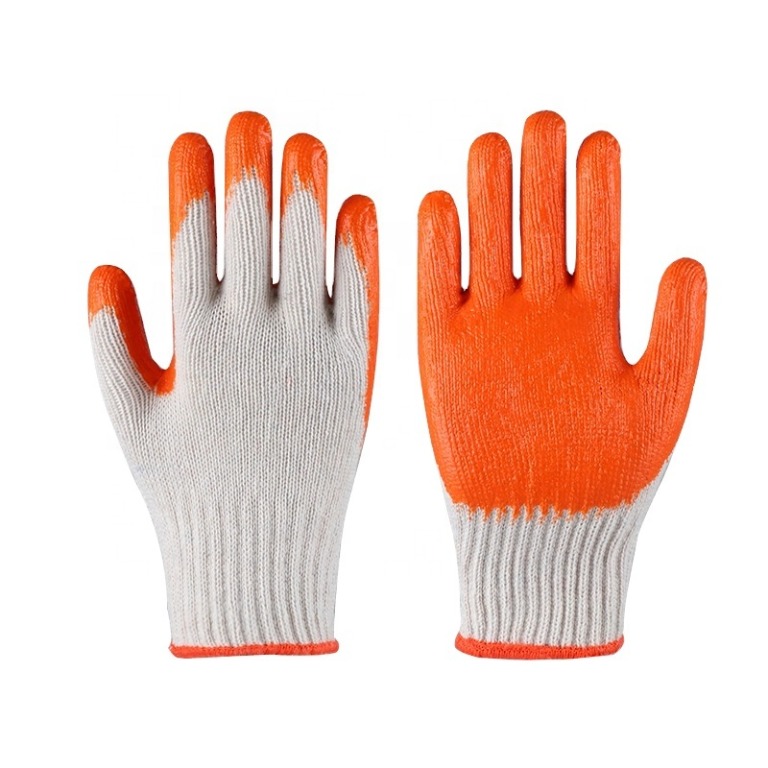 Thick Cotton Orange Latex Rubber Palm Coated Work Gloves 12 pairs Dozen ...