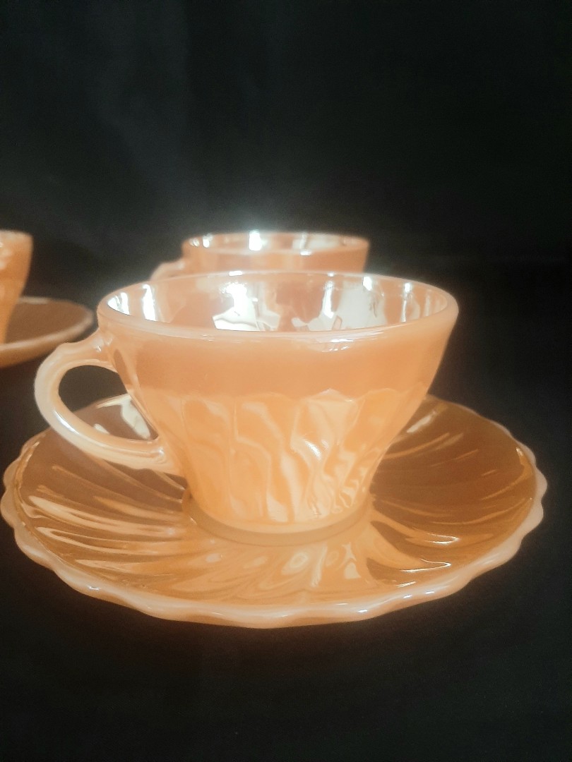 Anchor Hocking Fire King Peach Lusterware Cup and Saucer (4 Sets ...