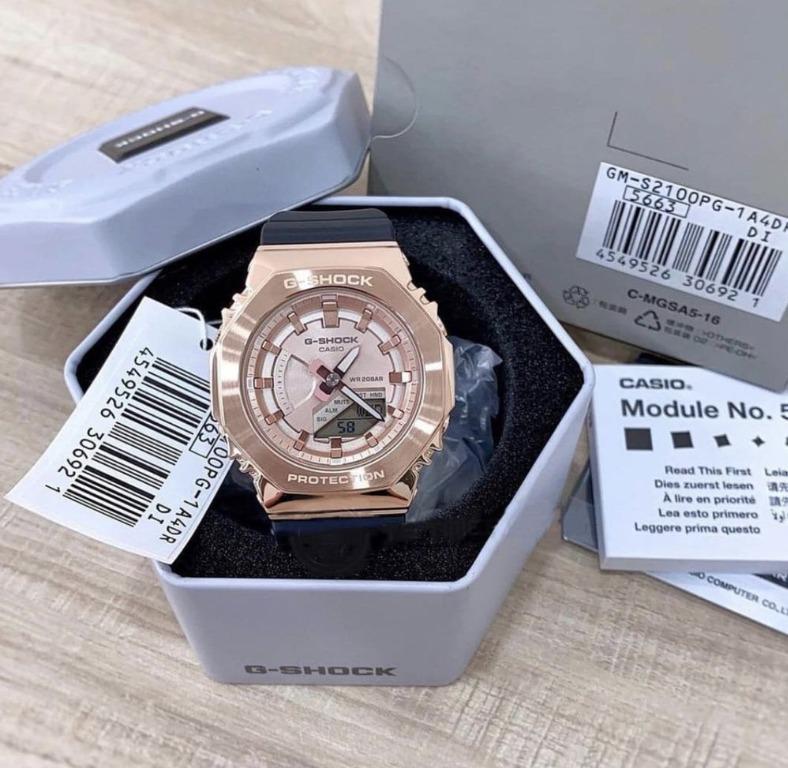 Casio G-Shock GM-S2100PG-1A4 Mid-Sized Metal-Clad Octagonal Metal Cover ...