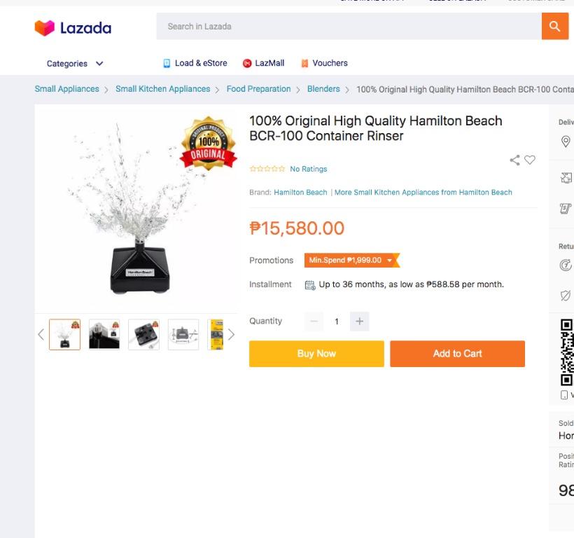 High Quality Hamilton Beach BCR-100 Container Rinser, Food & Drinks ...