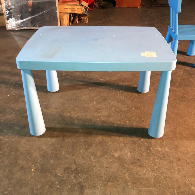 IKEA MAMMUT Blue Colour Kids Table with Chair / IKEA MAMMUT Meja Kanak ...