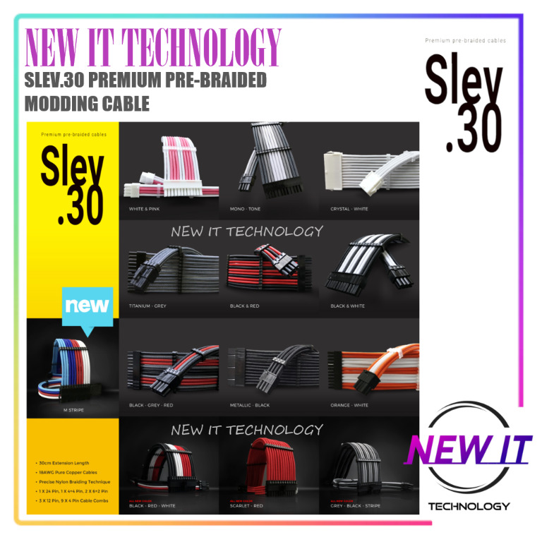 Slev.30 Premium SLEVLINK Argb Pre-Braided Modding Sleeved Cable 30cm ...