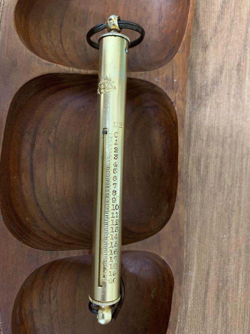 Vintage Salter tubular spring scale in solid brass with steel loop and ...
