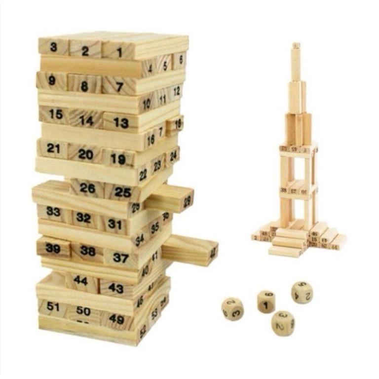 54PCS/Set Wooden Tower Building Blocks Toy Rainbow Domino Stacker Board ...