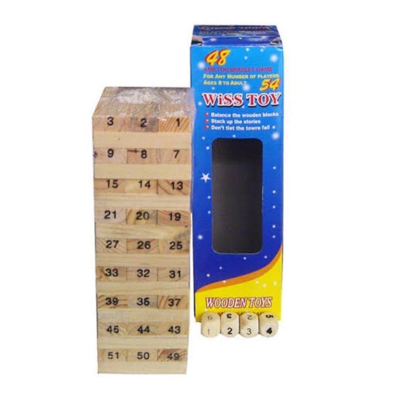 54PCS/Set Wooden Tower Building Blocks Toy Rainbow Domino Stacker Board ...