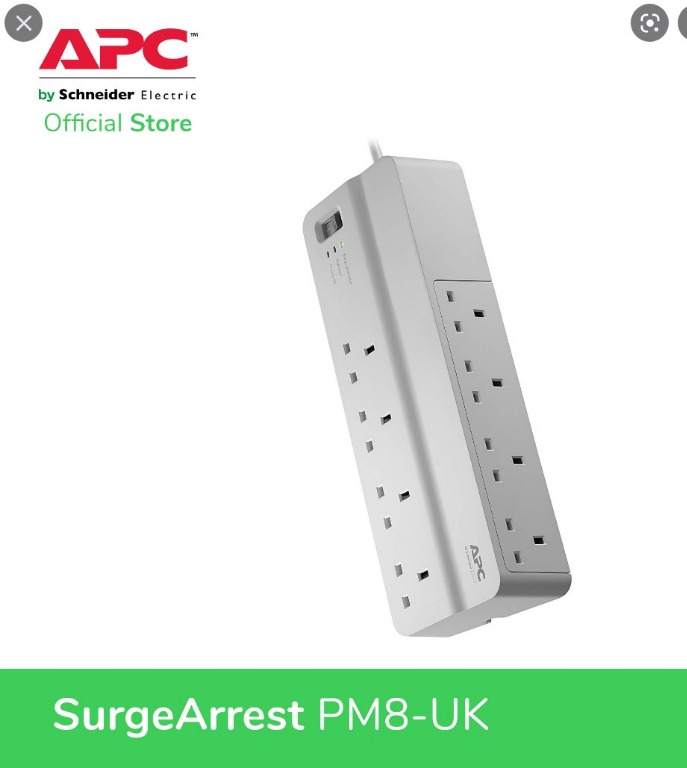 Multi Power Electricity Extension Plug APC PM8-UK Essential SurgeArrest ...