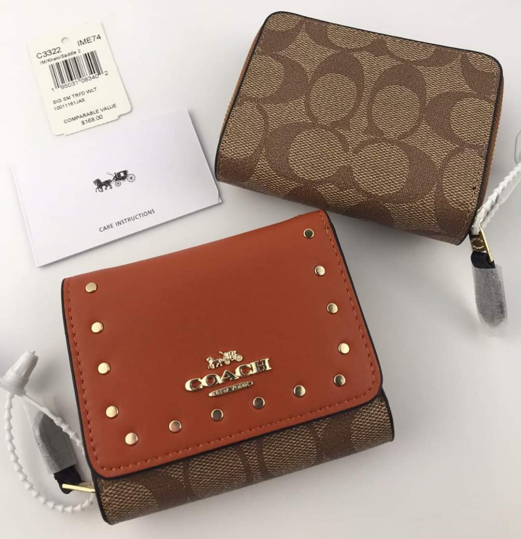 Coach Small Trifold Wallet in Colorblock Signature Canvas with Rivets ...
