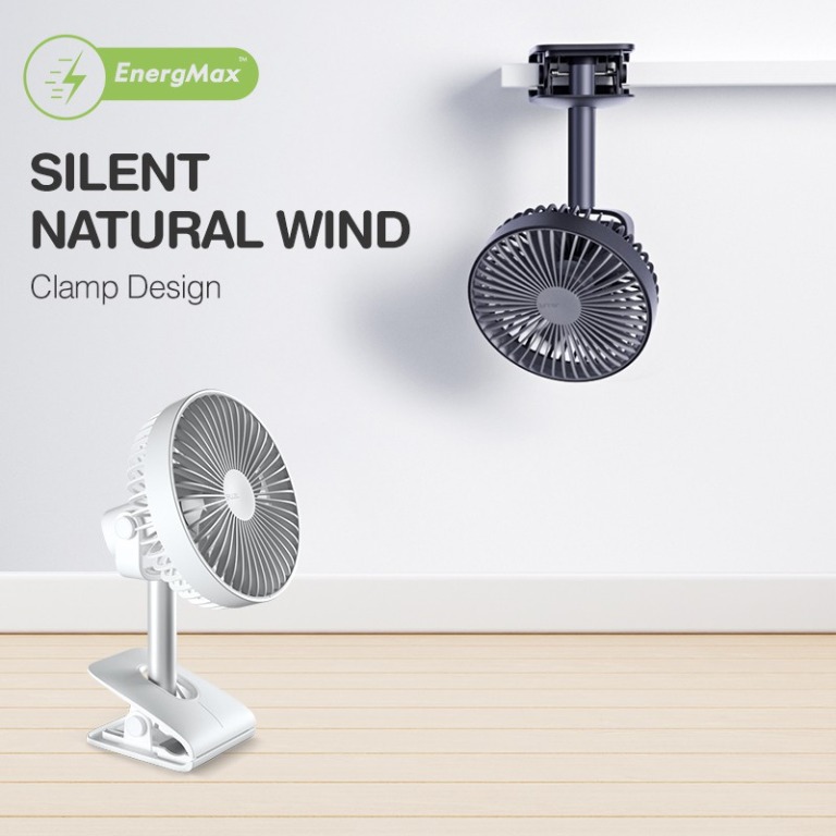 EnergMax Clamp Table Fan with built-in Rechargeable Battery USB Fan ...