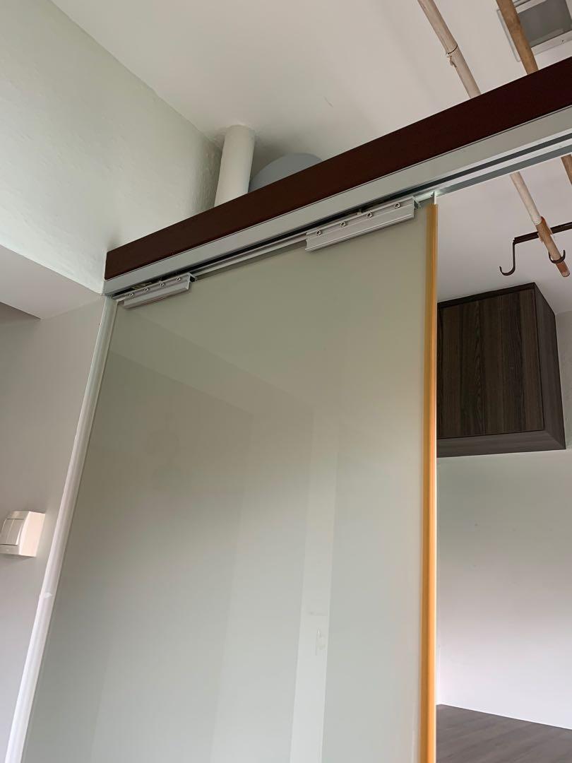 Glass Sliding Door with Top Rail, Furniture & Home Living, Security ...