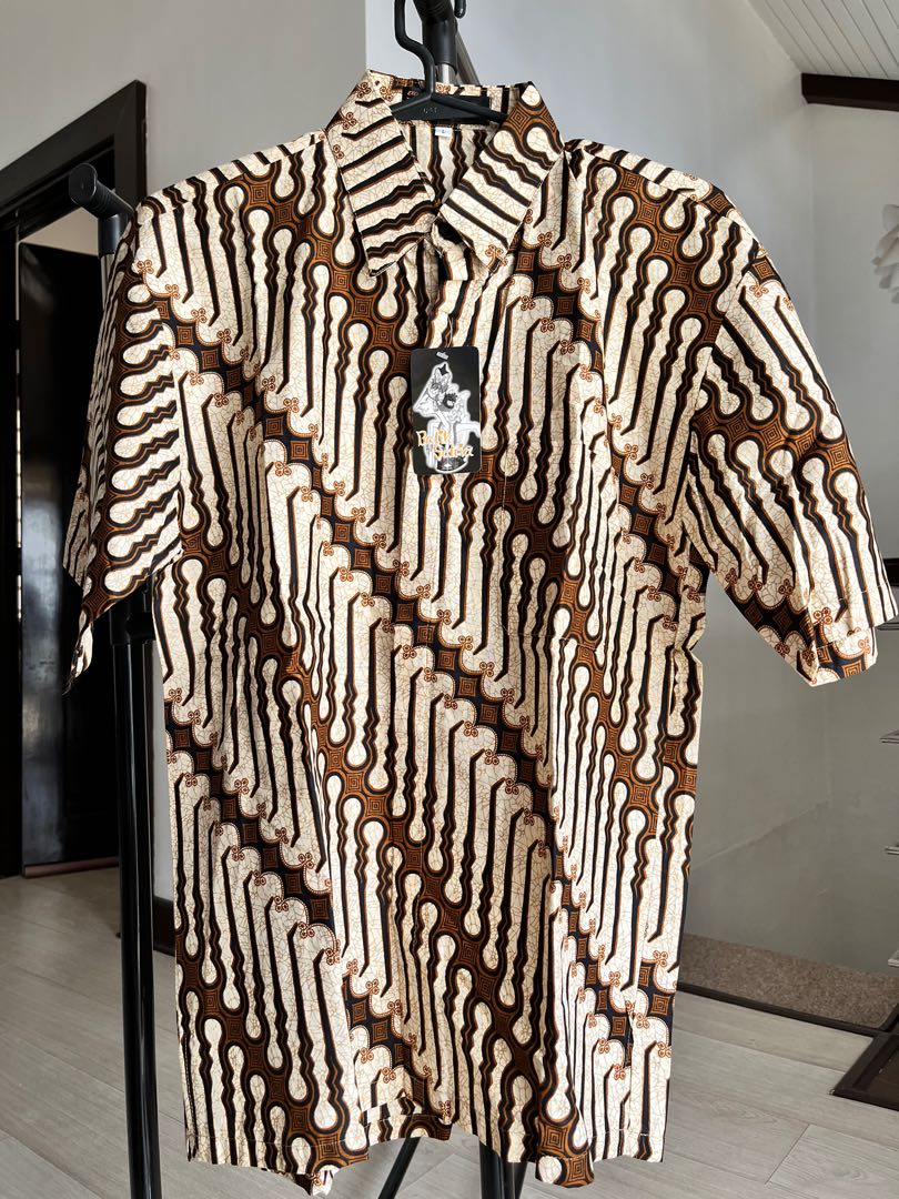 High Quality Batik Polo from Indonesia - Brown Traditional Pattern, Men ...
