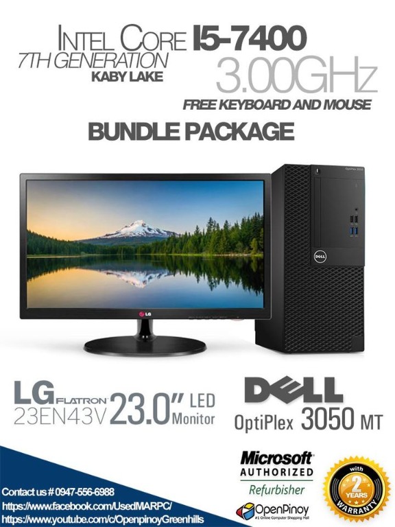 Intel Core i5-7400 (7th Gen) Desktop Bundle with 23-inch LG Wide ...
