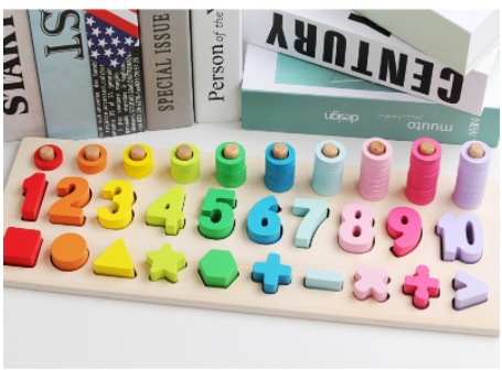 Kids Early Learning Wooden Number Toy for Counting Stacking Shape Math ...