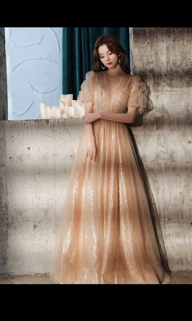 Nude coloured ROM/wedding gown dress, Women's Fashion, Dresses & Sets ...