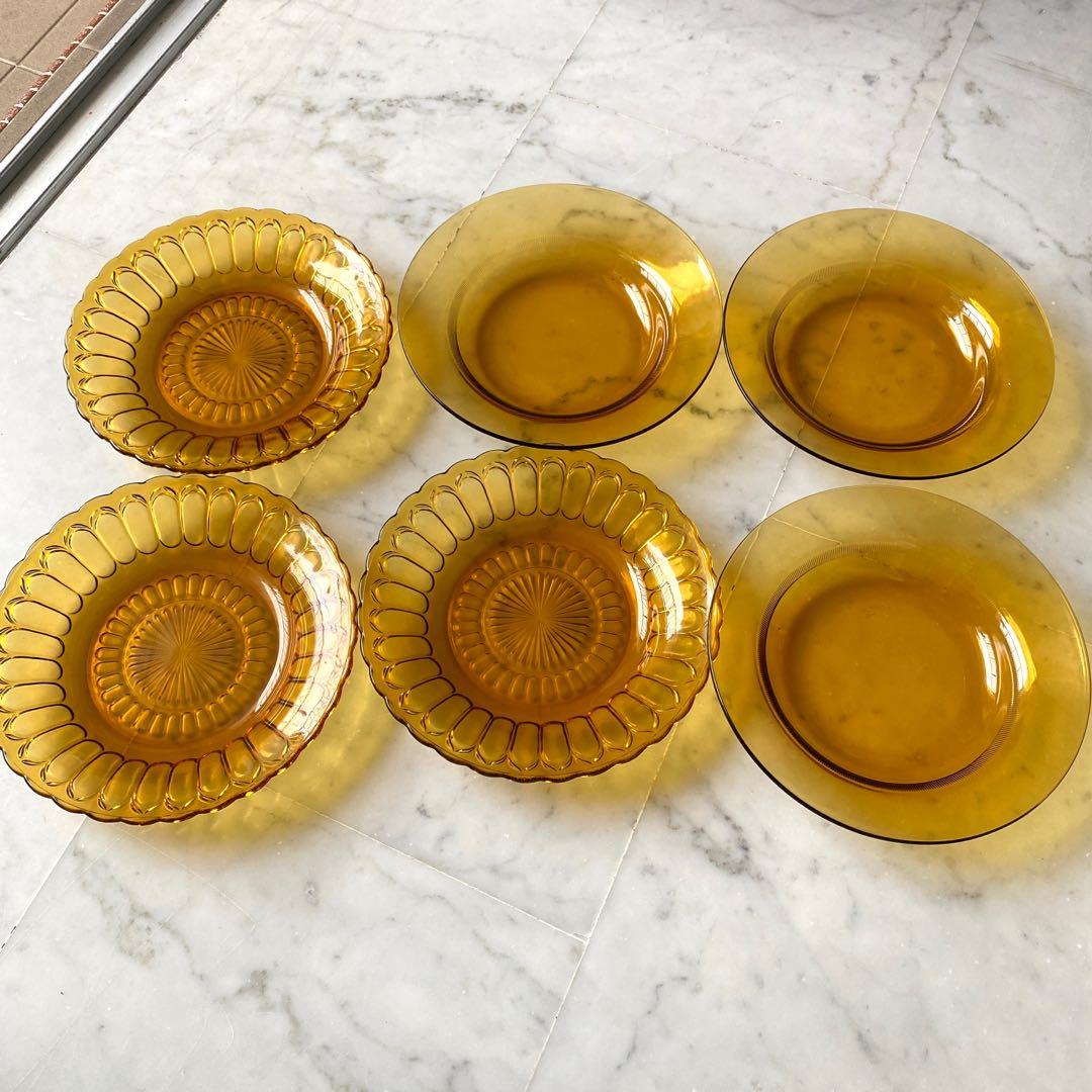 Vintage 1970s yellow amber brown glass plates, Furniture & Home Living ...