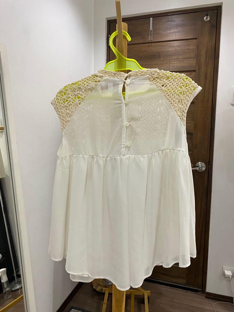 White Cute Top with crochet or knit ontop from THAILAND, Women's ...