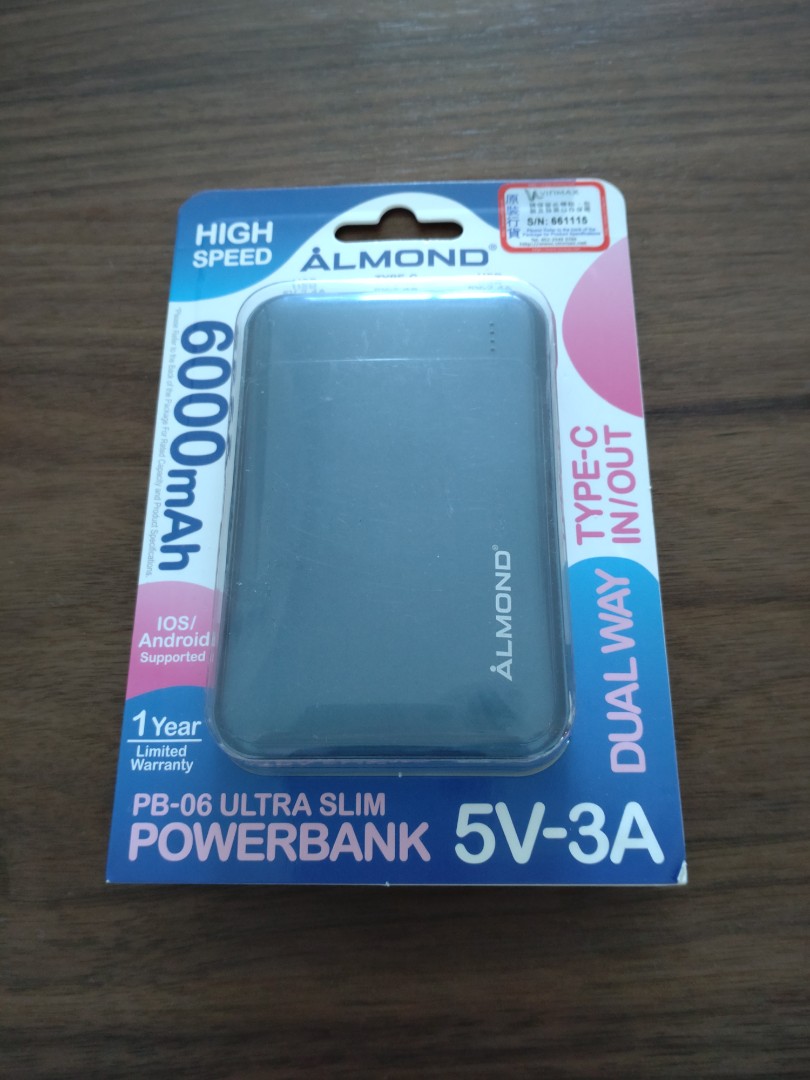 全新 Almond PB-06 Ultra Slim Powerbank High Speed 6000 mAh Type-C, 原裝行貨 ...